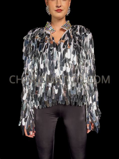 Silver Stardust Teardrop Sequin Rave Festival Jacket