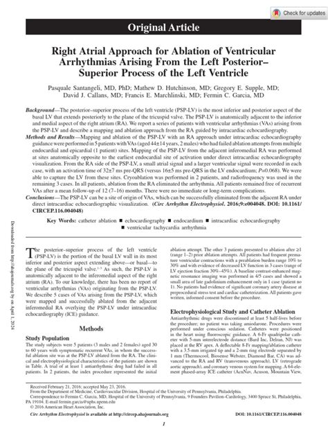 Santangeli Et Al 2016 Right Atrial Approach For Ablation Of Ventricular Arrhythmias Arising From