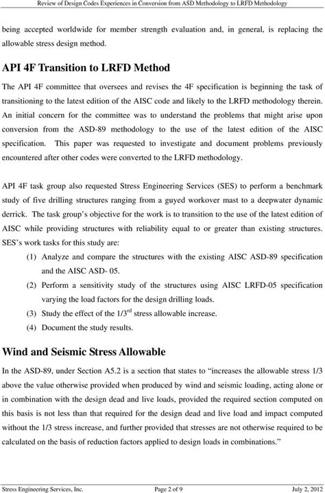 Review Of Design Code Experiences In Conversion From ASD Methodology To
