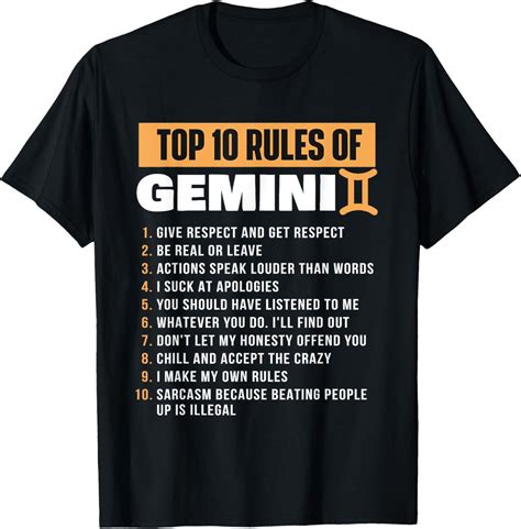 Top 10 Rules Of Gemini Zodiac Sign Horoscope Astrology T Shirt 4XL Walmart