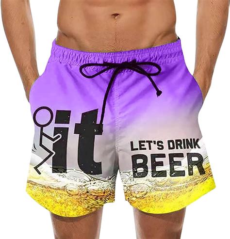 Wenkomg1 Funny Mens Swim Trunkslets Drink Beer Slogan Beach Shorts
