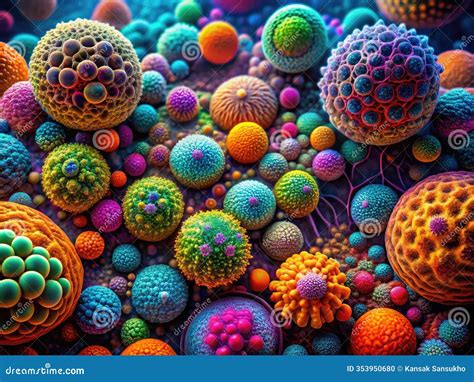 Panoramic Microscopic View Intricate Cellular Structures Unveiled In Vibrant Detail Stock