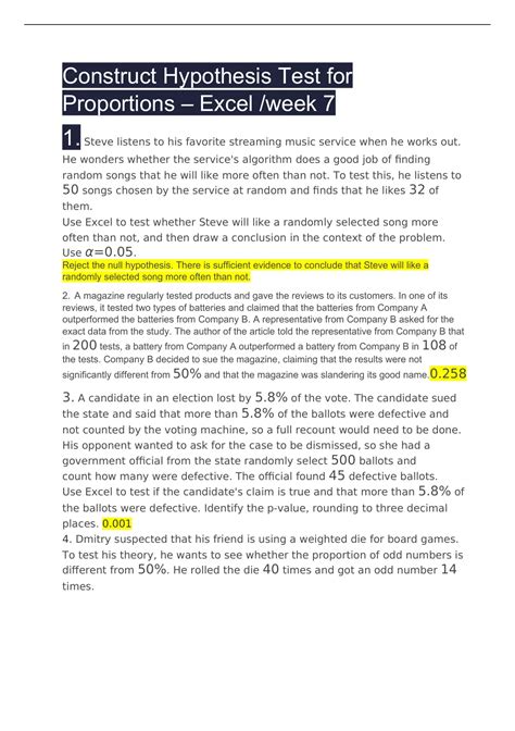 Math 225n Week 7 Assignment Construct Hypothesis Test For Proportions