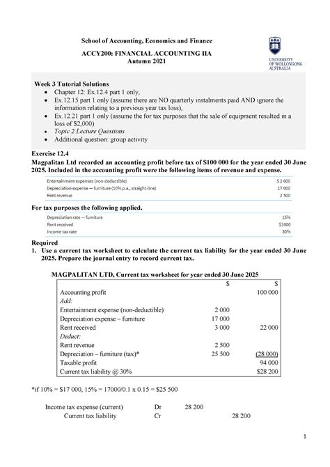 ACCY200 Week 3 Tutorial Solutions ACCY200 UOW Studocu
