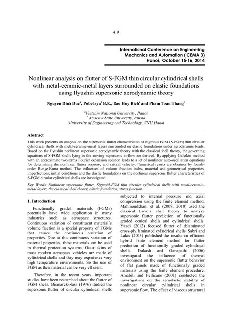 Pdf Nonlinear Analysis On Flutter Of S Fgm Thin Circular Cylindrical