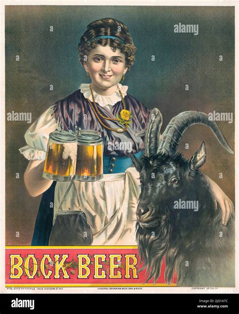 1885 Ad For Bock Beer Original Bavarian Beer Girl And Goat Lithograph