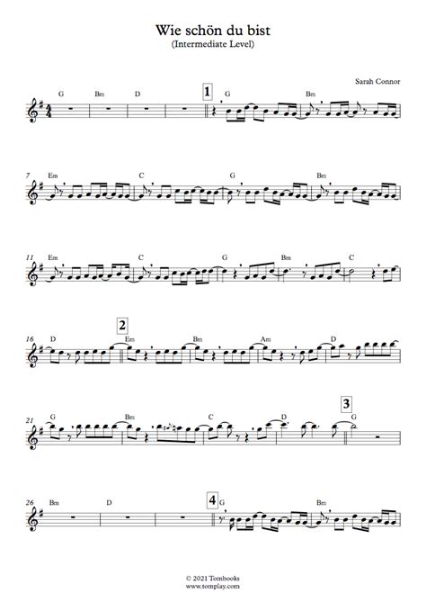 Wie schön du bist Intermediate Level Tenor Sax Sarah Connor
