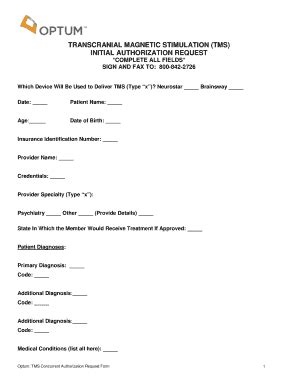 Fillable Online TRANSCRANIAL MAGNETICSTIMULATION TMS INITIAL Fax Email Print PdfFiller