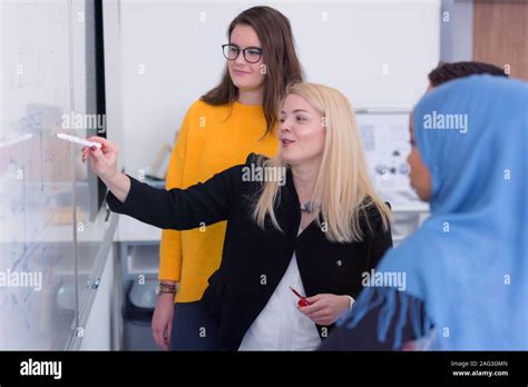 Female Architecture Teacher At Work Female Professor Explain Architectural Projects To Babes