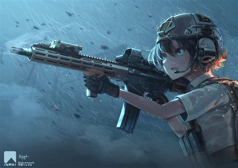 Safebooru 1girl Absurdres Artist Logo Artist Name Assault Rifle Bangs