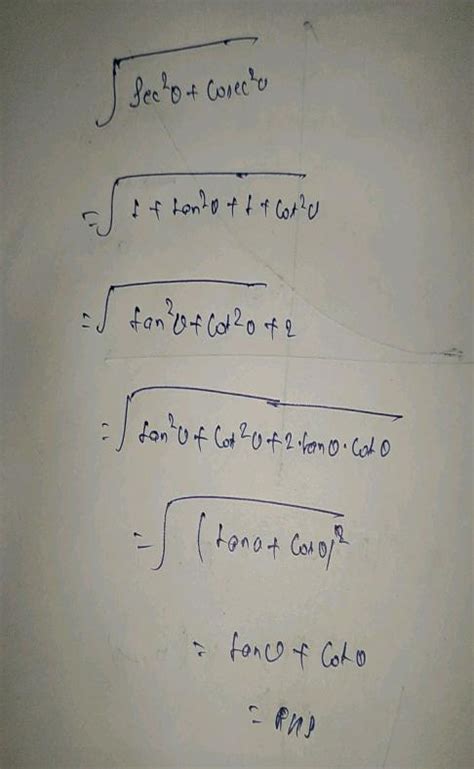 3 Prove That Sqrt { 300 { 2 } Theta Csc { 2 } Theta } Tan