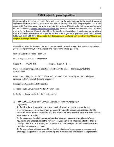 PDF CSAP Project Progress Report Form NY Sea Grant CSAP Project Progress Report Form
