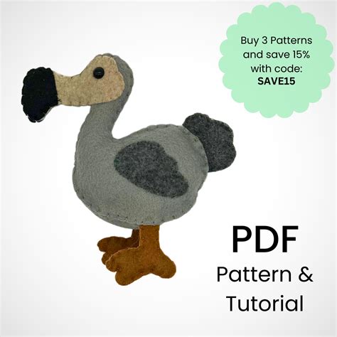 Dodo Felt Sewing Pattern Pdf Pattern Template Download Dodo Plush