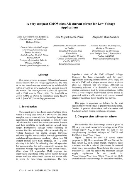 PDF A Very Compact CMOS Class AB Current Mirror For Low Voltage Applications