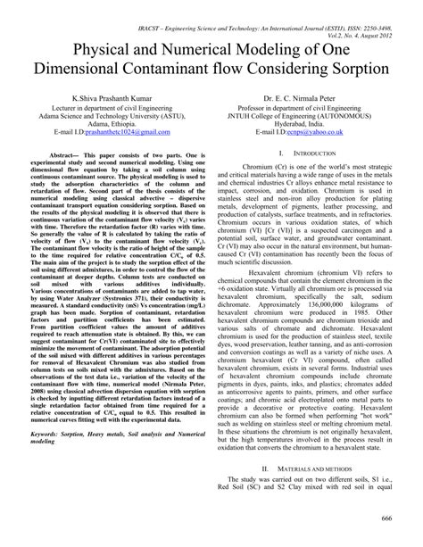 Pdf Physical And Numerical Modelling Of One Dimensional Contaminant