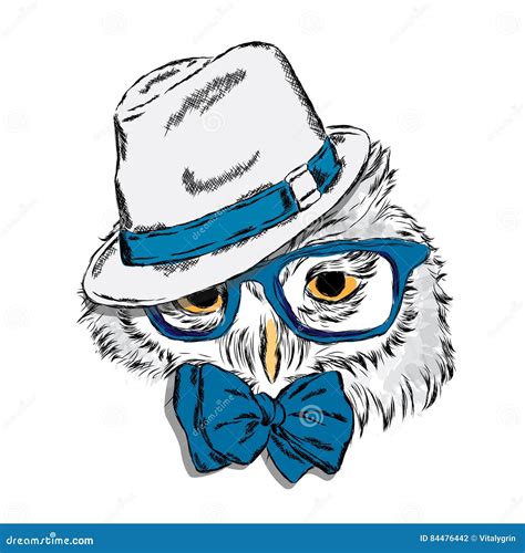 Funny Owl Wearing A Hat And Sunglasses Vector Illustration For