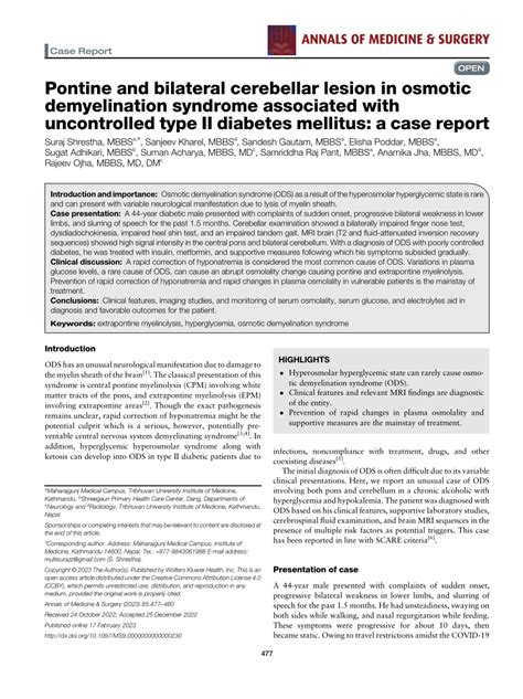 Pdf Pontine And Bilateral Cerebellar Lesion In Osmotic Demyelination