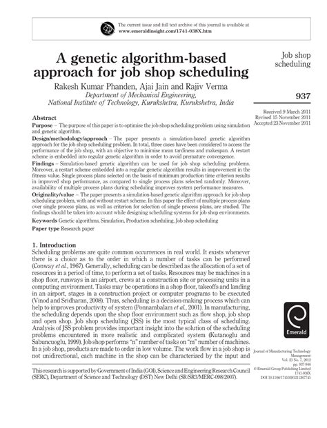 Pdf A Genetic Algorithm Based Approach For Job Shop Scheduling