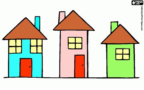 Three Houses Coloring Page Printable Three Houses