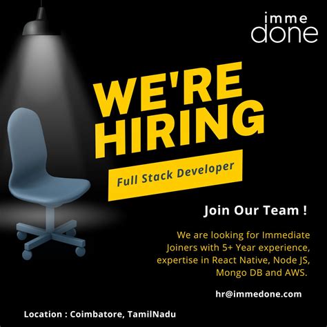 Hiring Fullstackdeveloper Techjobs Frontendbackenddeveloper Immedone Technologies Private