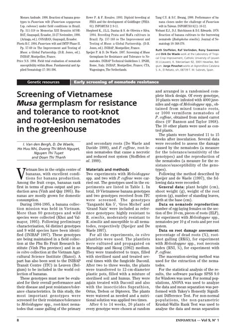 Pdf Screening Of Vietnamese Musa Germplasm For Resistance To Root