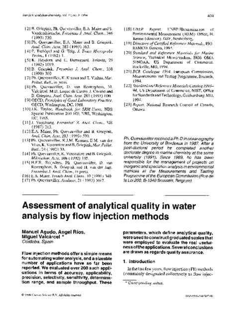 Pdf Assessment Of Analytical Quality In Water Analysis By Flow Injection Methods