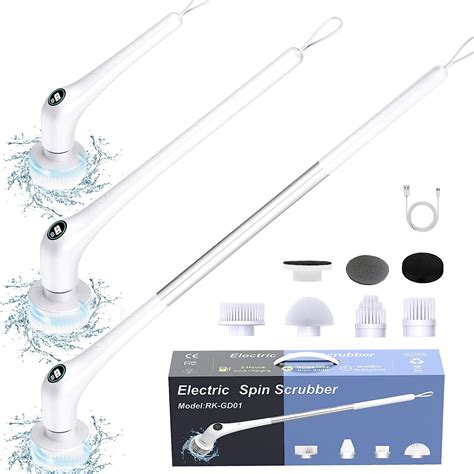 Vicmayun 電動旋轉洗滌器 淋浴洗滌器 用於清潔 360 無線旋轉洗滌器 附 6 個可更換刷頭和延長手柄 浴室