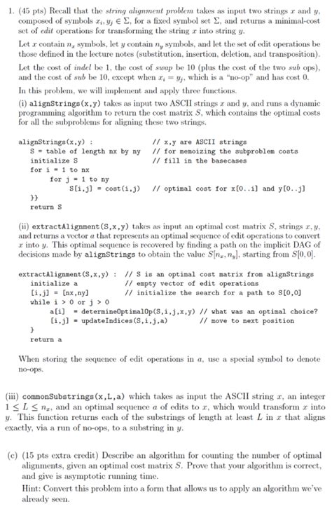 1 45 Pts Recall That The String Alignment Problem