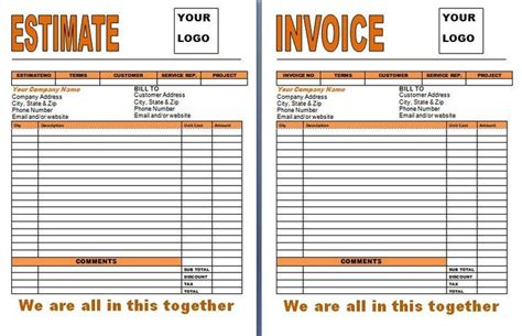 Estimate Invoice Template Template Word Editable Invoice Receipt