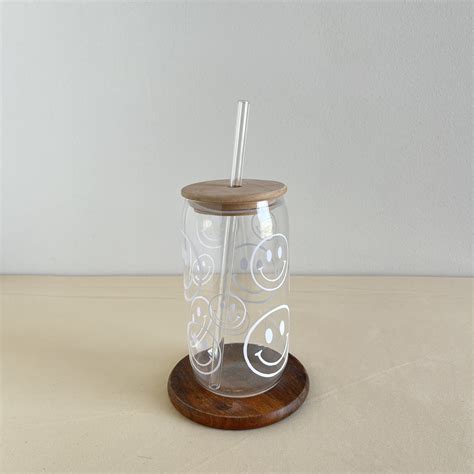 Aesthetic Glass Can Smiley Faces 500ml Aparna Designs