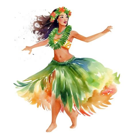 Premium Photo Hawaiian Hula Dancer In Grass Skirt With Palm Leaves