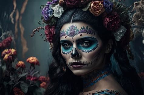 Hermosa Chica Mexicana Con Maquillaje De Dia De Muertos Dia De Muertos