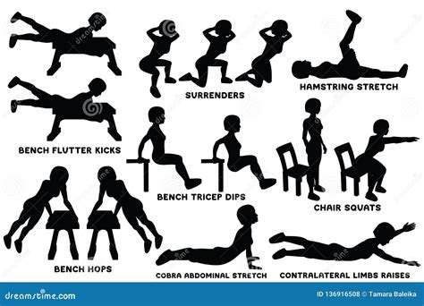 Bench Flutter Kicks Surrenders Hamstring Stretch Bench Biceps Dips