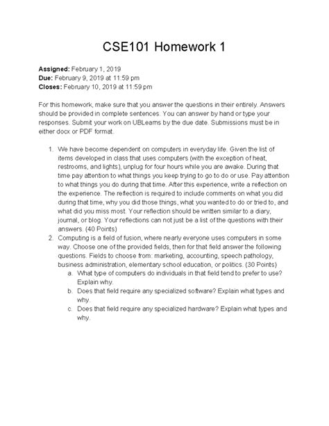 Cse Homework Fall Cse Homework February