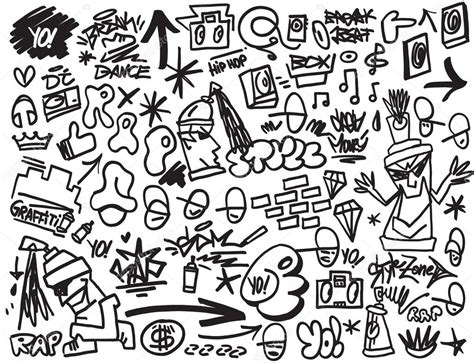 Rap Music Hip Hop Graffiti Iconos Conjunto — Vector De Stock