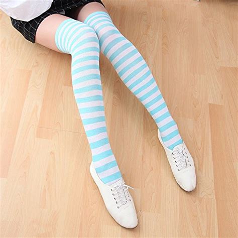 Chalier 3 Pairs Womens Long Striped Socks Over Knee Thigh High Socks