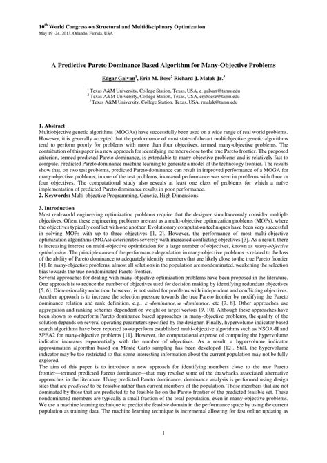Pdf A Predictive Pareto Dominance Based Algorithm For Many Objective