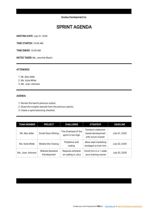 Sprint Planning Template Word