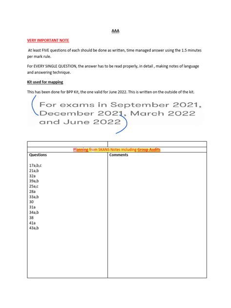 2022 Bpp Kit Mapping Aaa Topic Wise Practice List Pdf