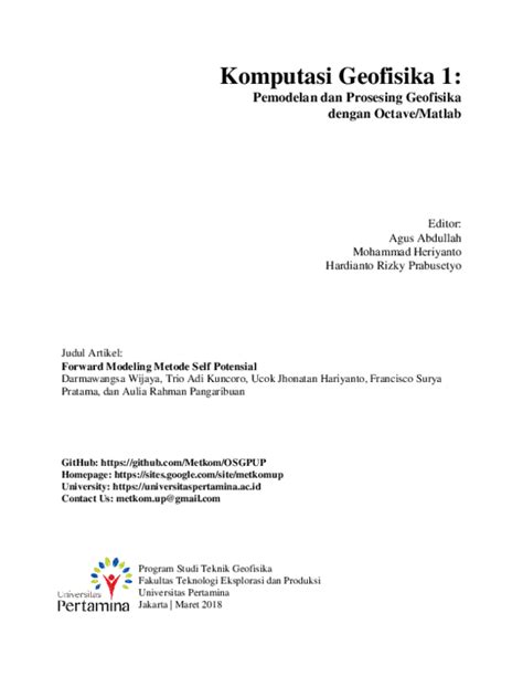 Pdf Forward Modeling Metode Self Potensial