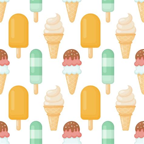 Premium Vector Ice Cream Seamless Pattern On White Background