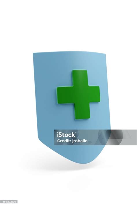 흰색 배경에 고립된 녹색 십자가가 있는 방패 의료 가드 방패 아이콘입니다 3d 일러스트레이션입니다 0명에 대한 스톡 사진 및 기타 이미지 Istock