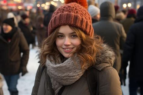 Premium Photo A Woman Wearing A Hat And Scarf In The Snow