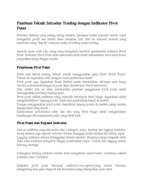 Panduan Teknik Intraday Trading Dengan Indikator Pivot Point Pdf