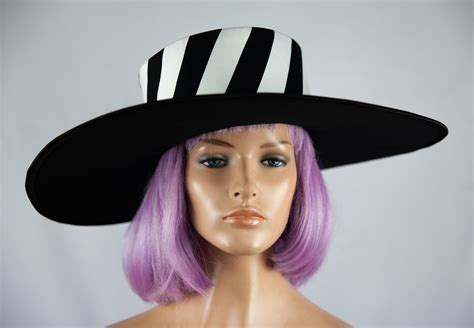 Durban July Fashion Hat Black And White Striped Crown Hollywood