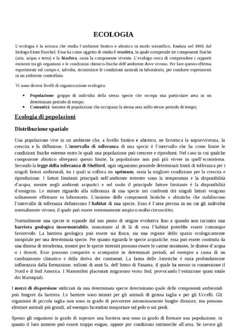 Appunti Di Ecologia Unibo Appunti Di Ecologia Docsity