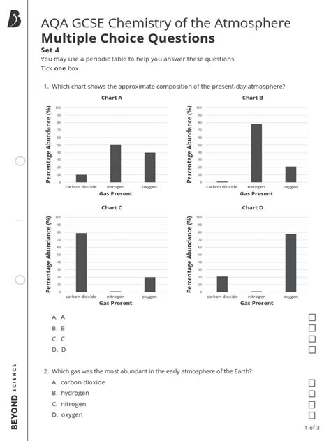 aqa gcse chemistry of the atmosphere multiple choice questions set 4