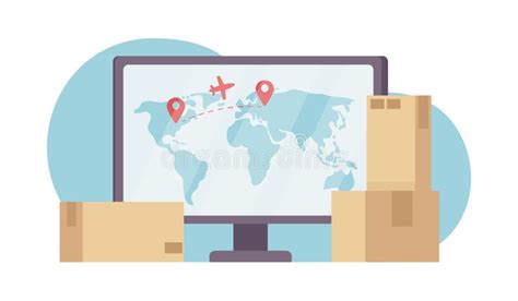 Tracking Air Cargo Delivery With Computer Flat Concept Vector