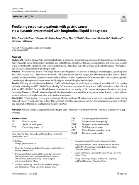 pdf predicting response to patients with gastric cancer via a dynamic