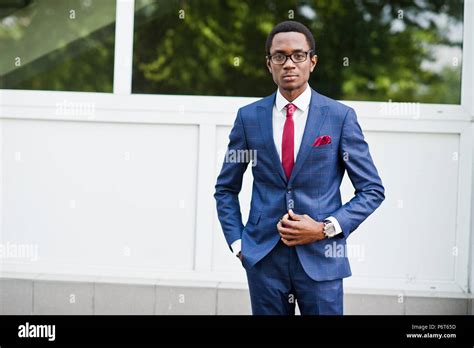 African American Happy Successful Man At Suit And Glasses Black